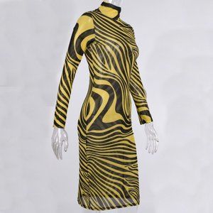 BODYFAB | Dresses | Mesh Zebra Print Long Sleeve Bodycon Dress | Poshmark